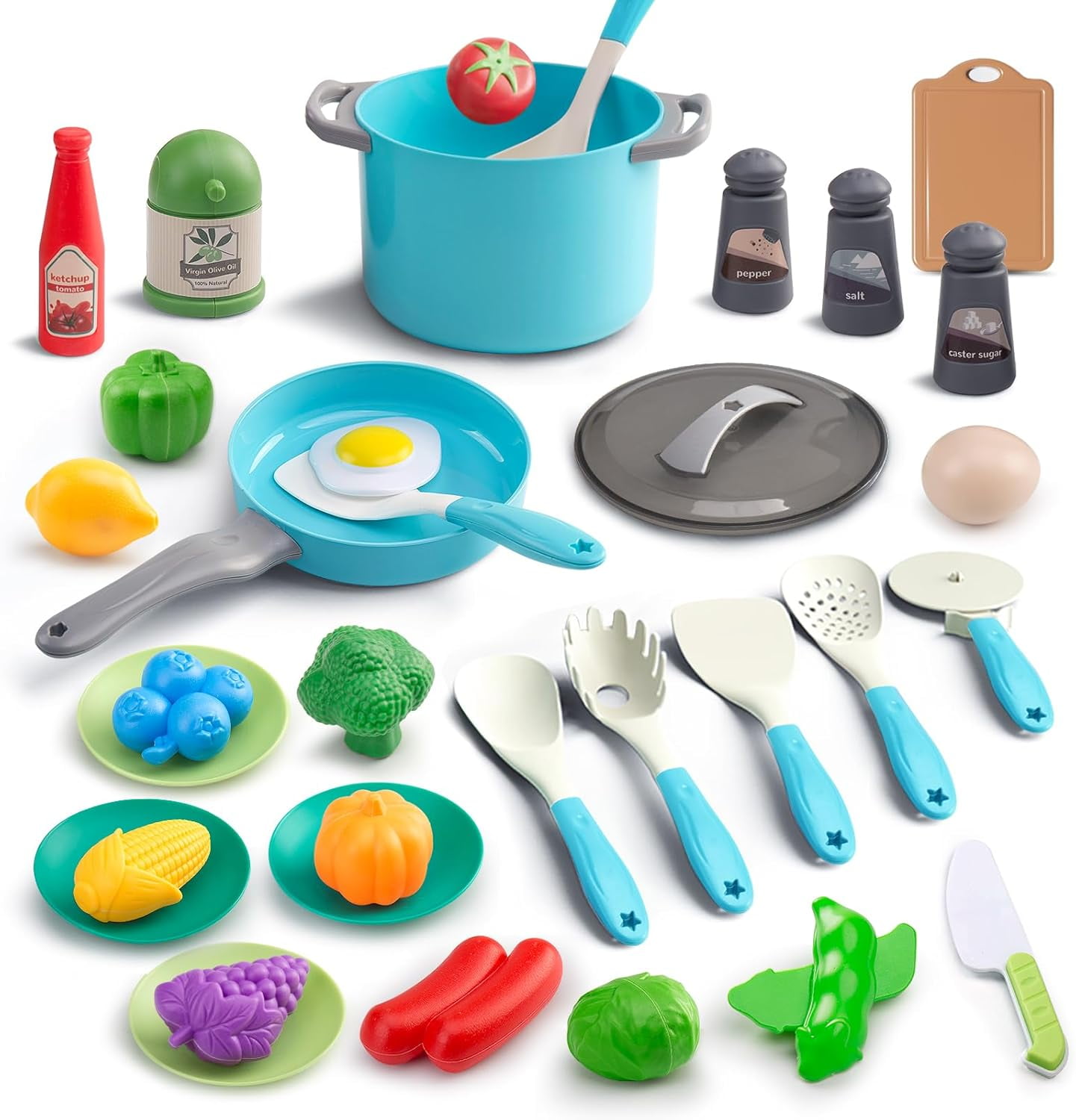 35Pcs Kids Kitchen Toy Accessories, Toddler Pretend Cooking Playset ...