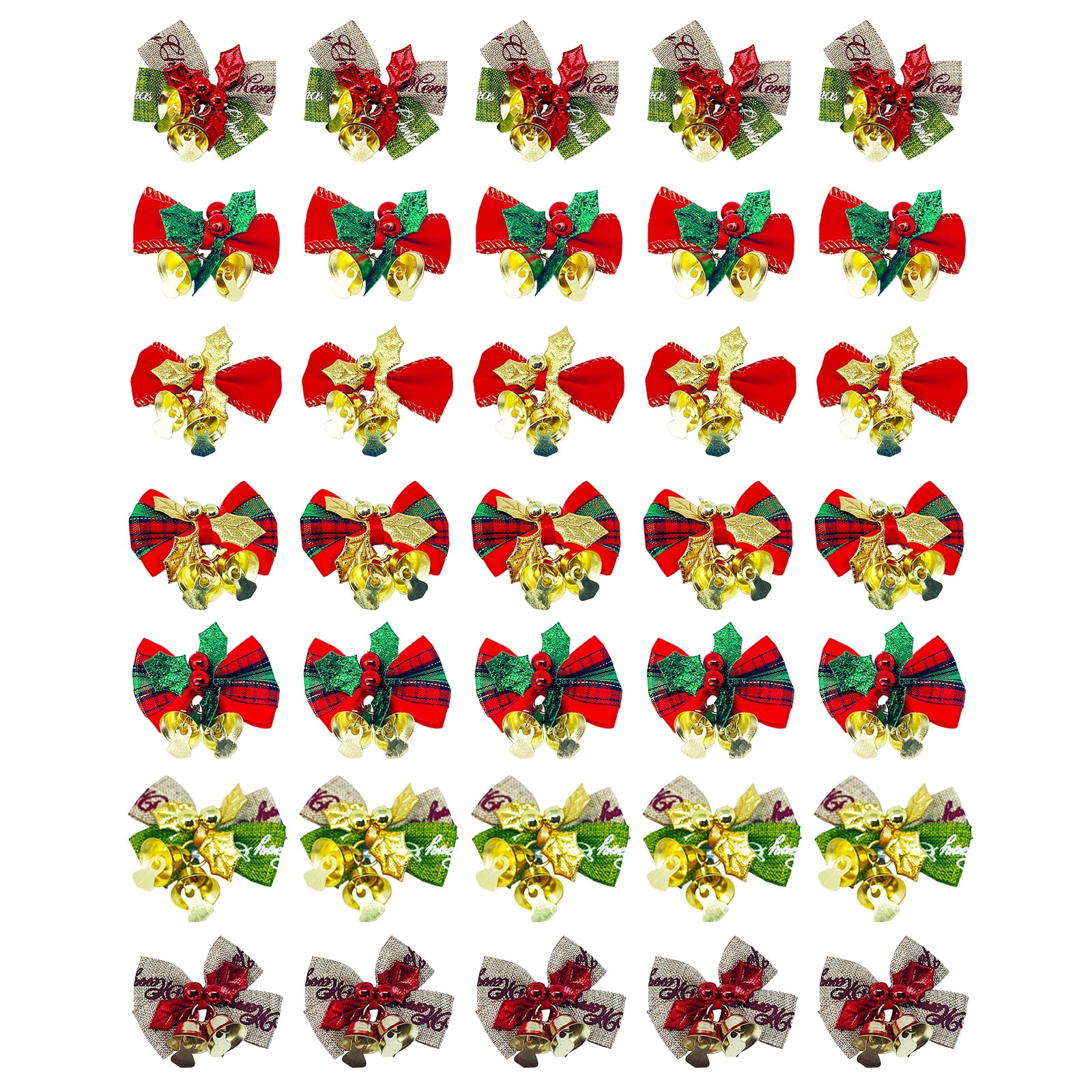 35Pcs Mini Bows with Bells Christmas Ornaments,Tiny Small Bowknot ...