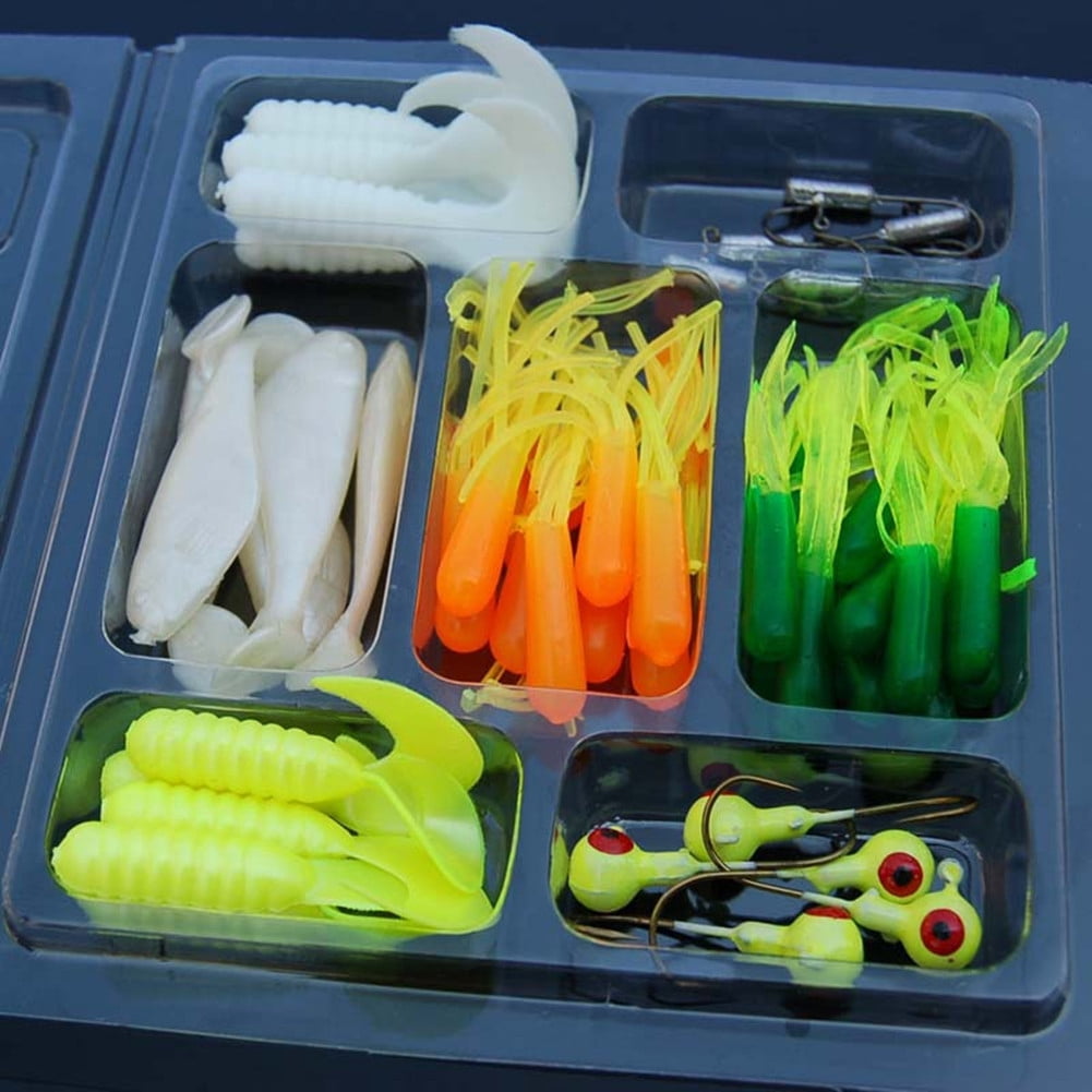 35Pcs Soft Worm Fishing Baits + 10 Jig Head Hooks Simulation Lures ...