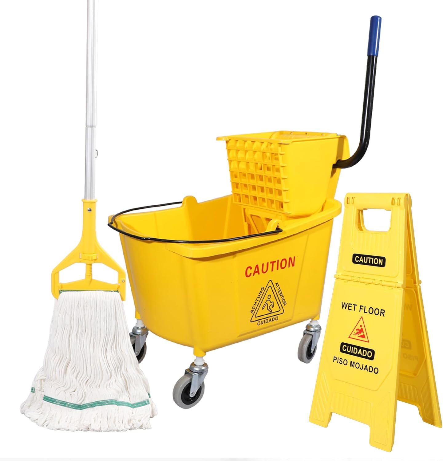 35Qt. Side-Press Mop Bucket and Wringer Combo on Wheels, Yellow, for ...