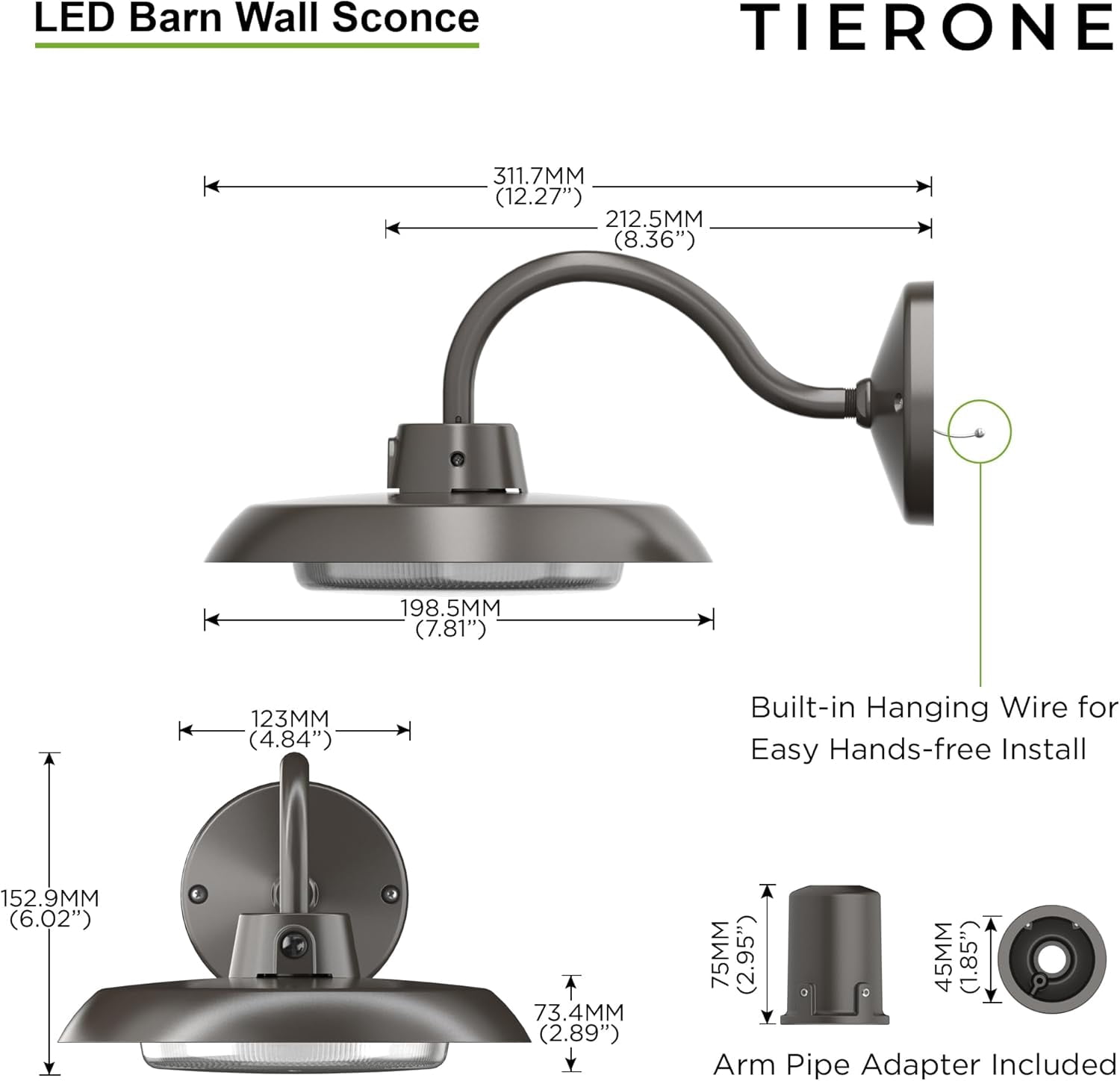 35W LED Gooseneck Barn Light 8 Inch Outdoor Farmhouse Wall Light with ...