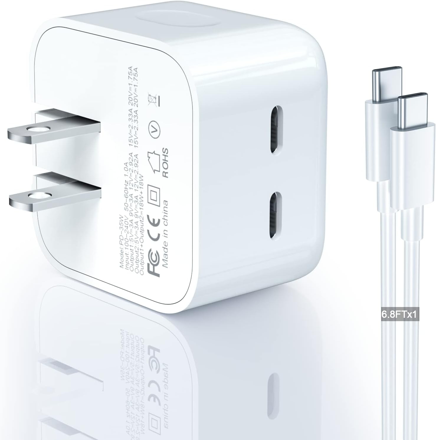 35W PD Foldable Dual USB-Type-C Port Compact Input Home / Travel Power Adapter Plug Wall Charger ...