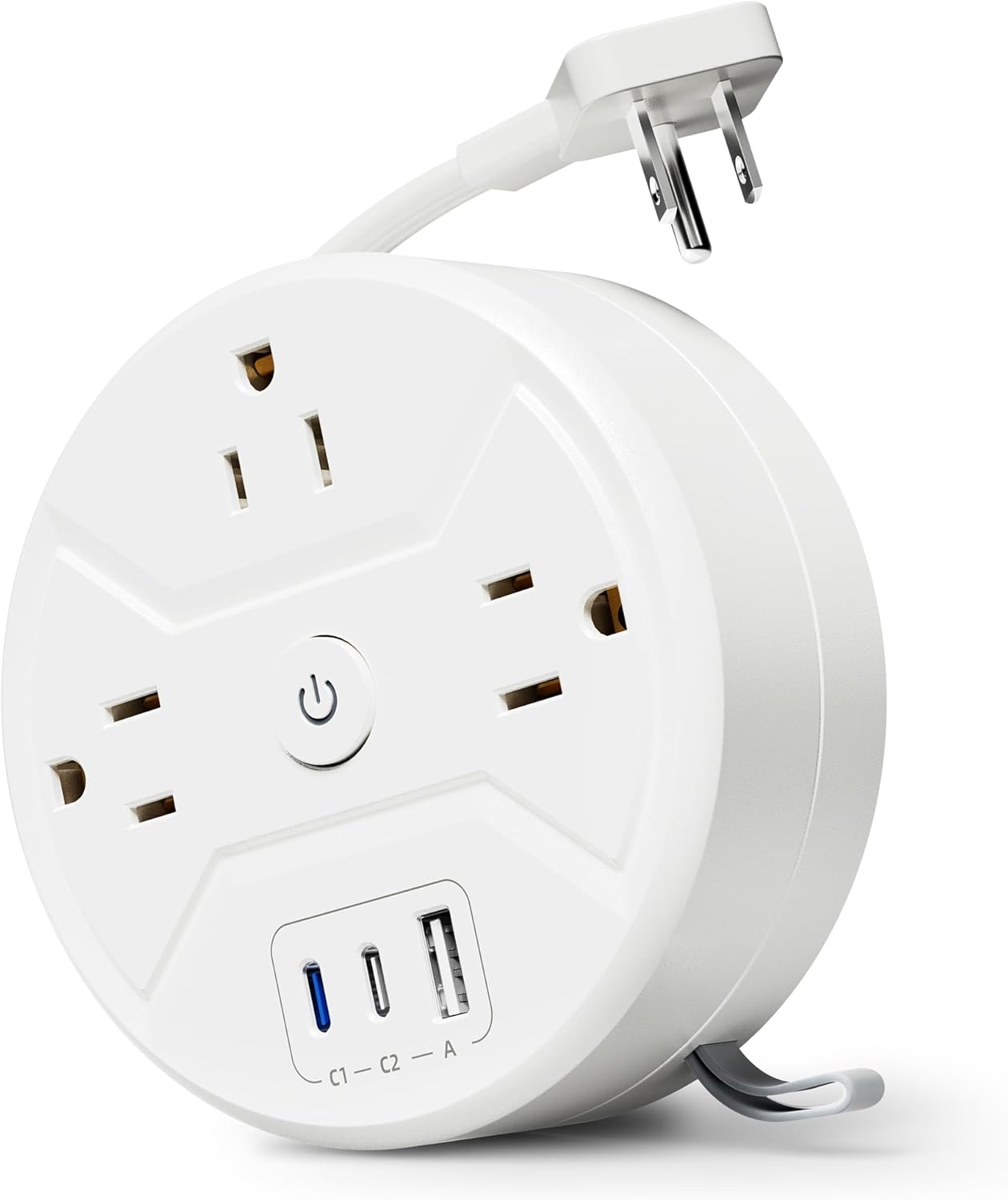 35W Travel Power Strip with 5ft Retractable Extension Cord, Portable 3 ...