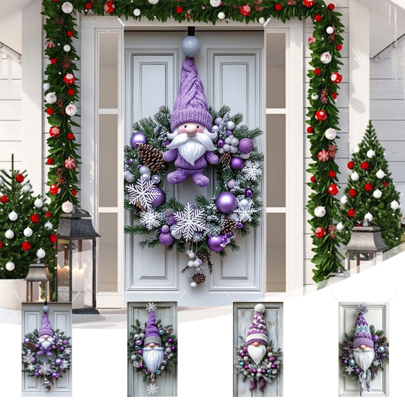 35X71In Christmas Door Cover - Dwarf/Santa Claus/Christmas Tree/Garland ...