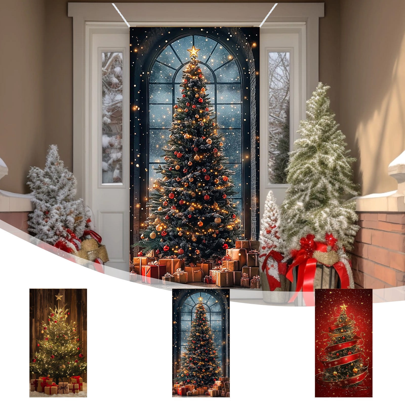 35X71In Christmas Door Cover - Dwarf/Santa Claus/Christmas Tree/Garland ...