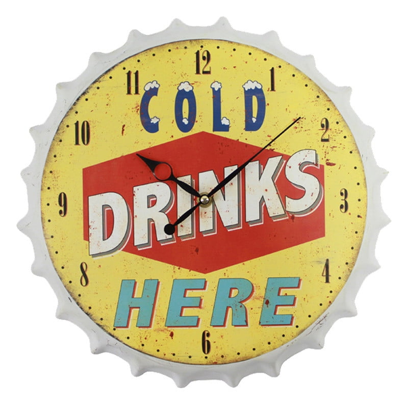 35cm Bottle Cap 3D Wall Clock Retro Beer Wine Modern Design Iron Metal ...