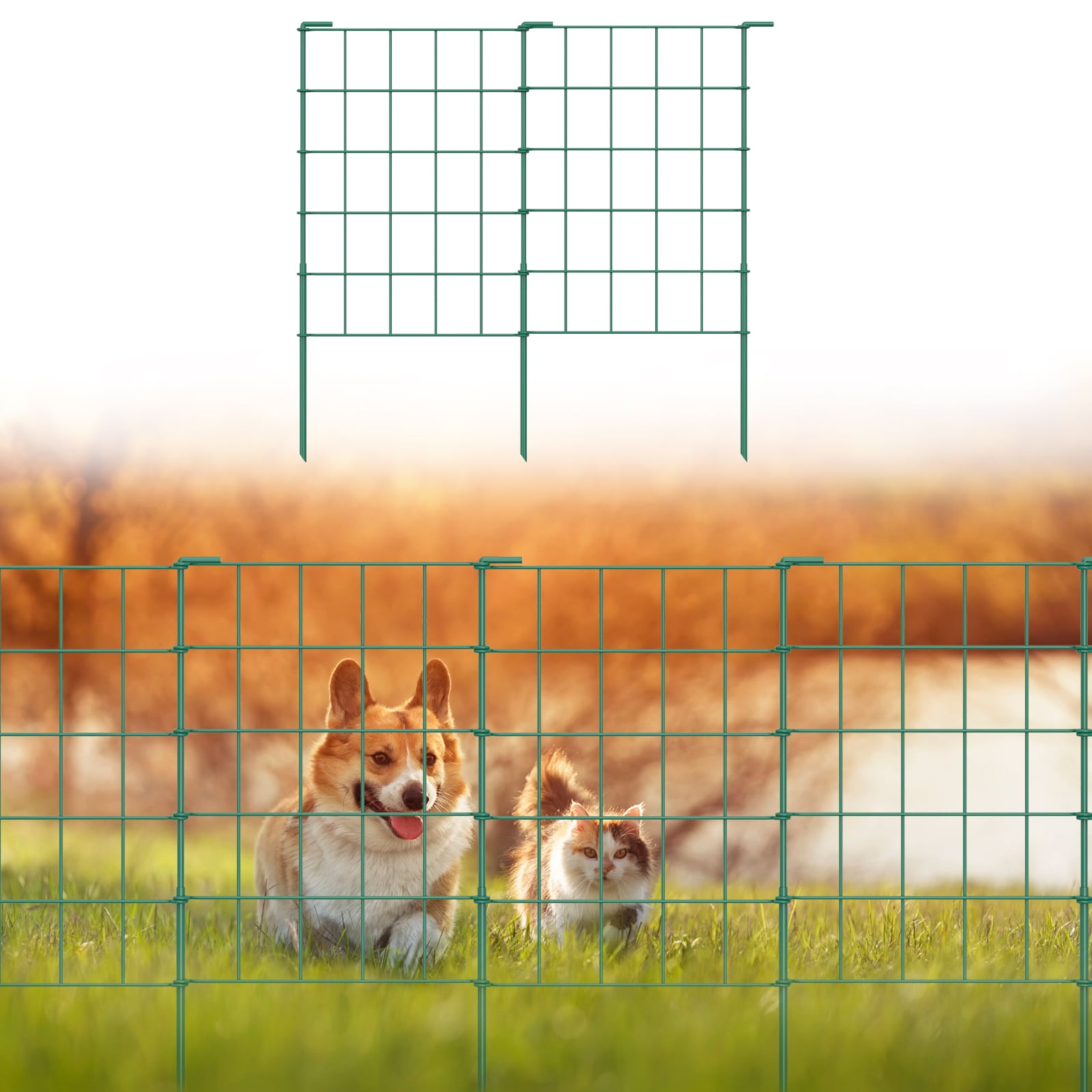 35ft 35-Piece Green Heightened Metal Fence Panel Set for Pet ...