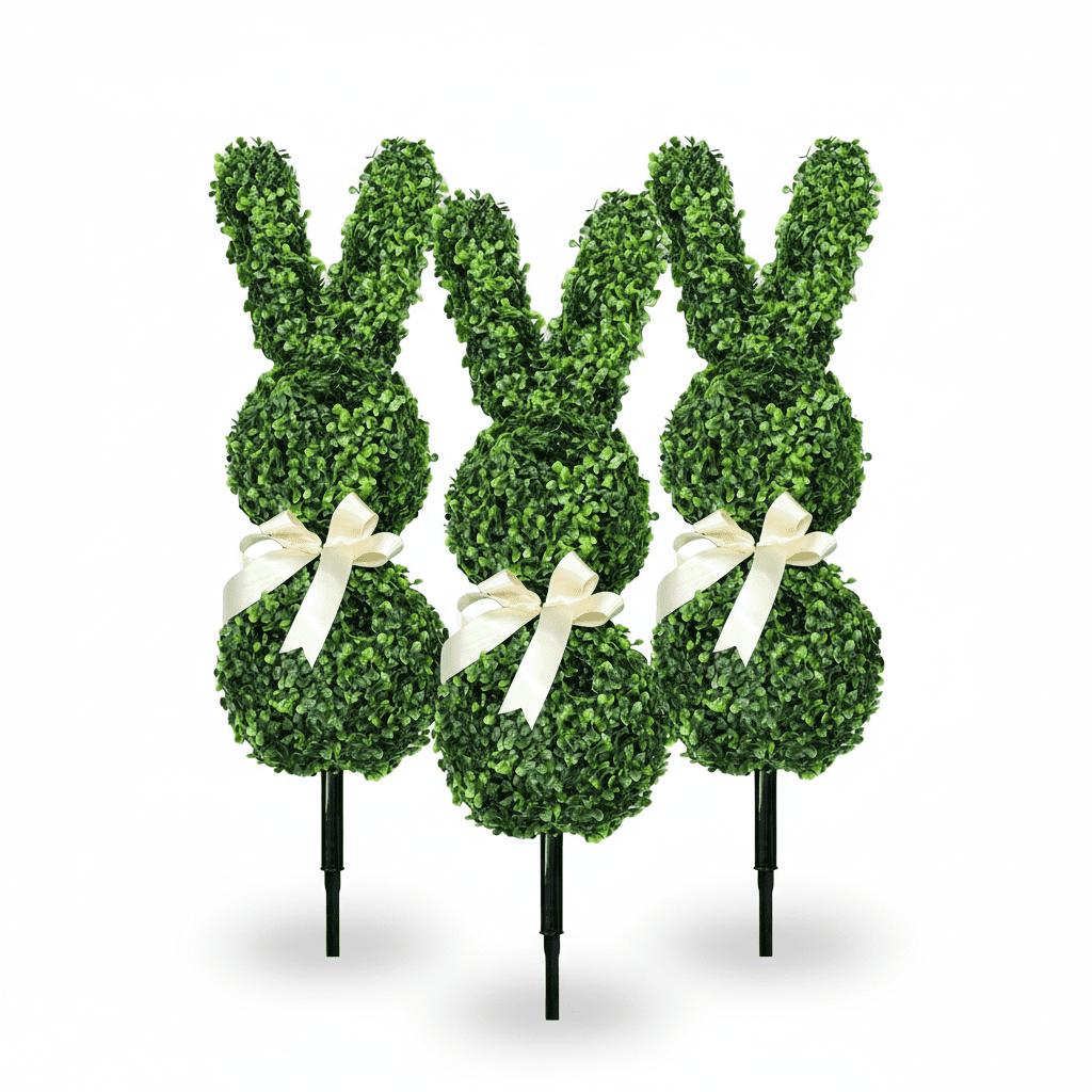 35in Artificial Boxwood Easter Bunny Stake,Faux Greenery Rabbit Topiary ...