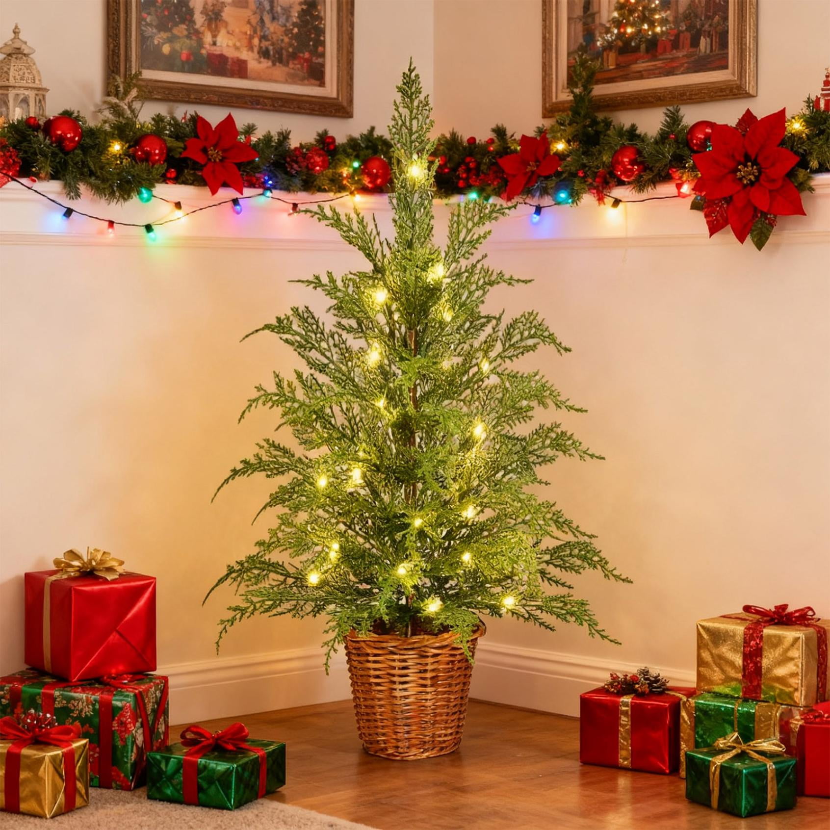 35in Pre-Lit Green Artificial Christmas Tree, 90cm Flame Retardant ...
