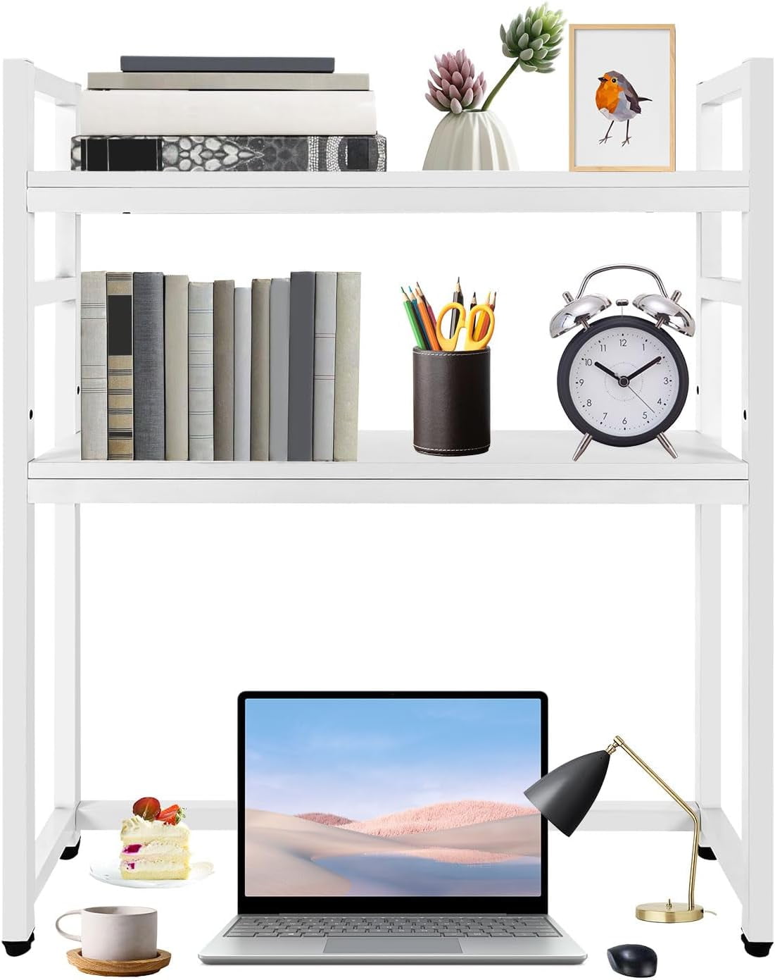 35in-White Computer Desktop Bookcase, Organizer Shelves Desktop ...