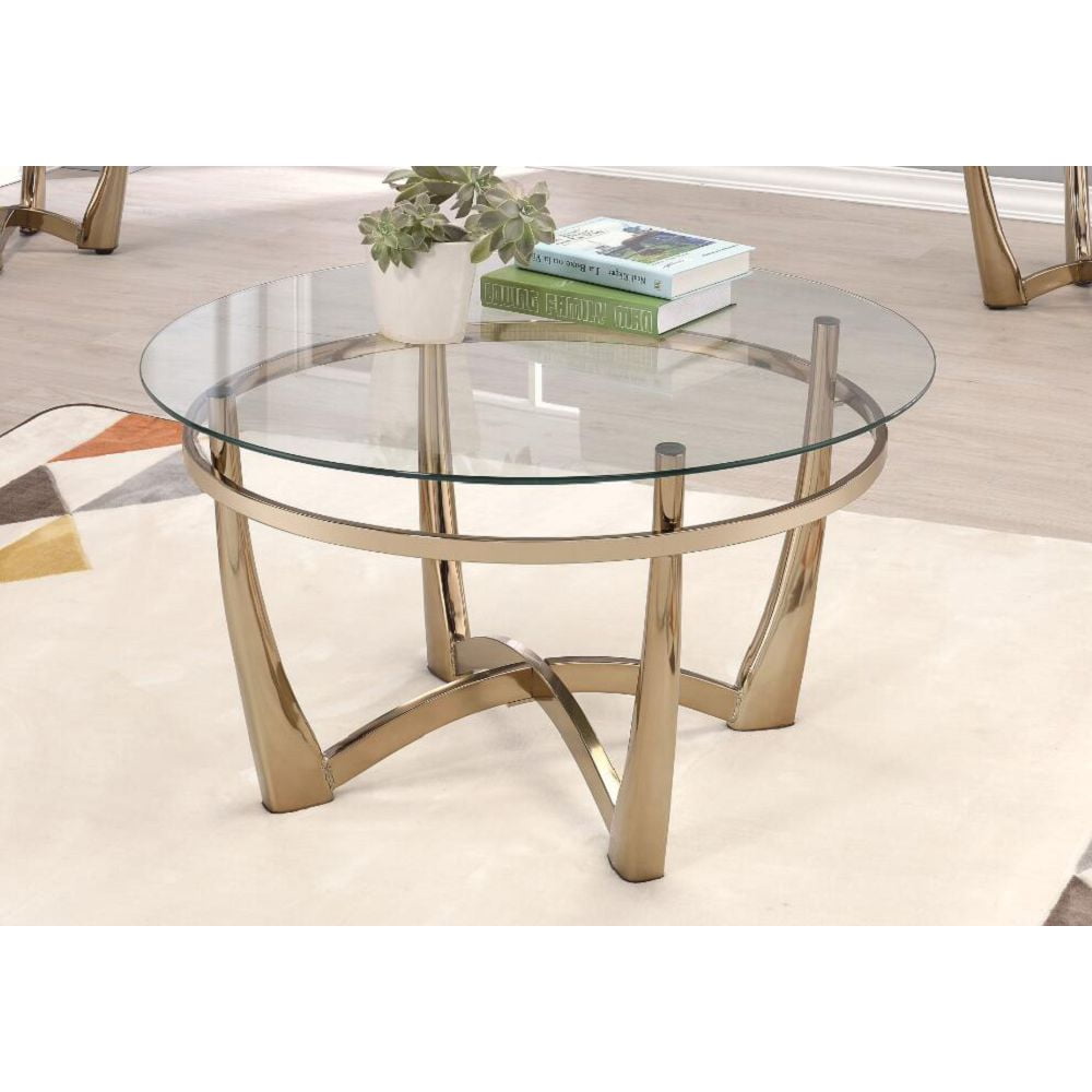 35inch Glass End Table, Round Nightstand Side Table with Temperd Glass ...