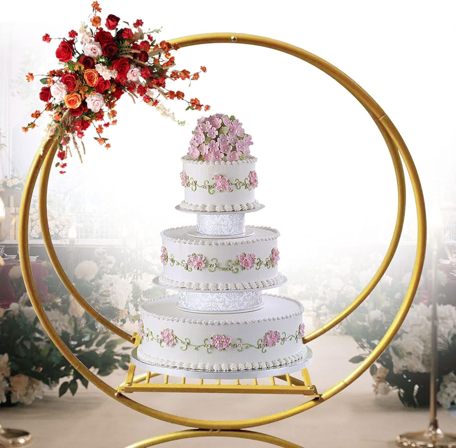 35inch-Gold Wedding Cake Stand Table Decoration, Arch Flower&Cake ...