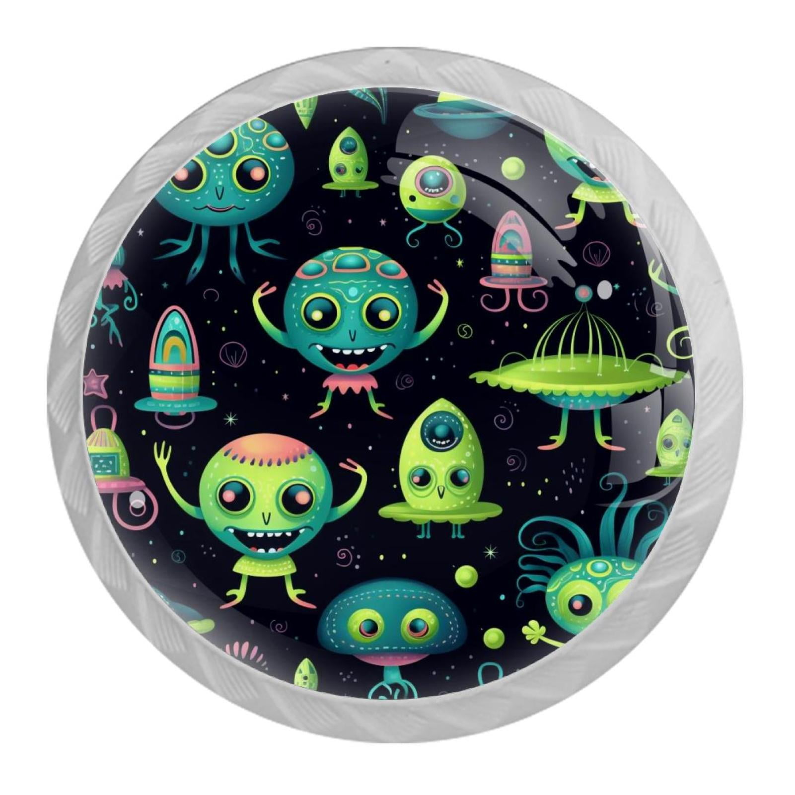 35mm Cabinet Knobs Pulls Aliens Cute Glass ABS Drawer Dresser Door ...