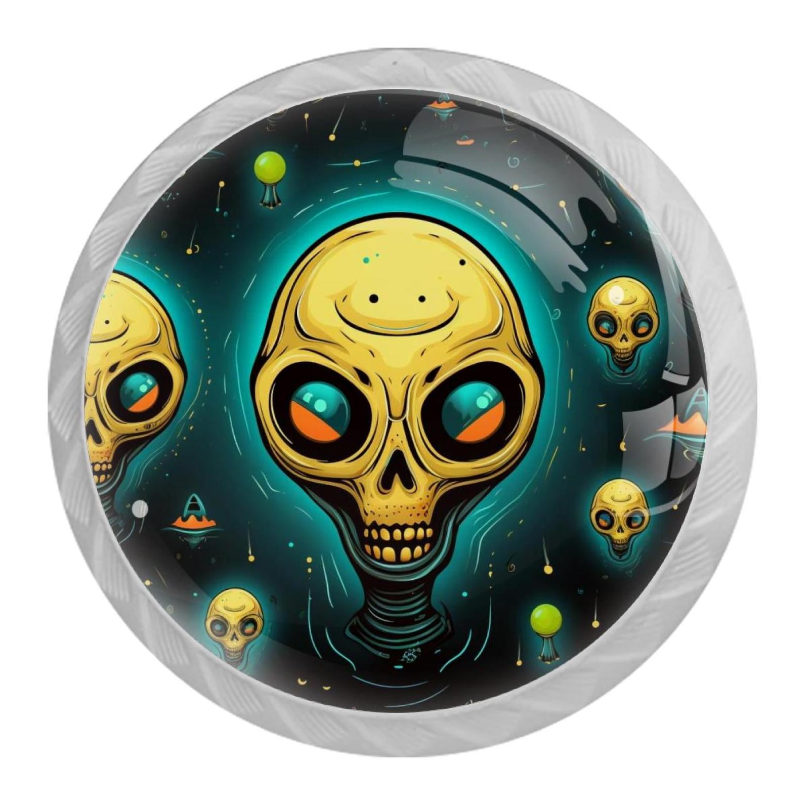 35mm Cabinet Knobs Pulls Aliens Yellow Print Glass ABS Drawer Dresser ...