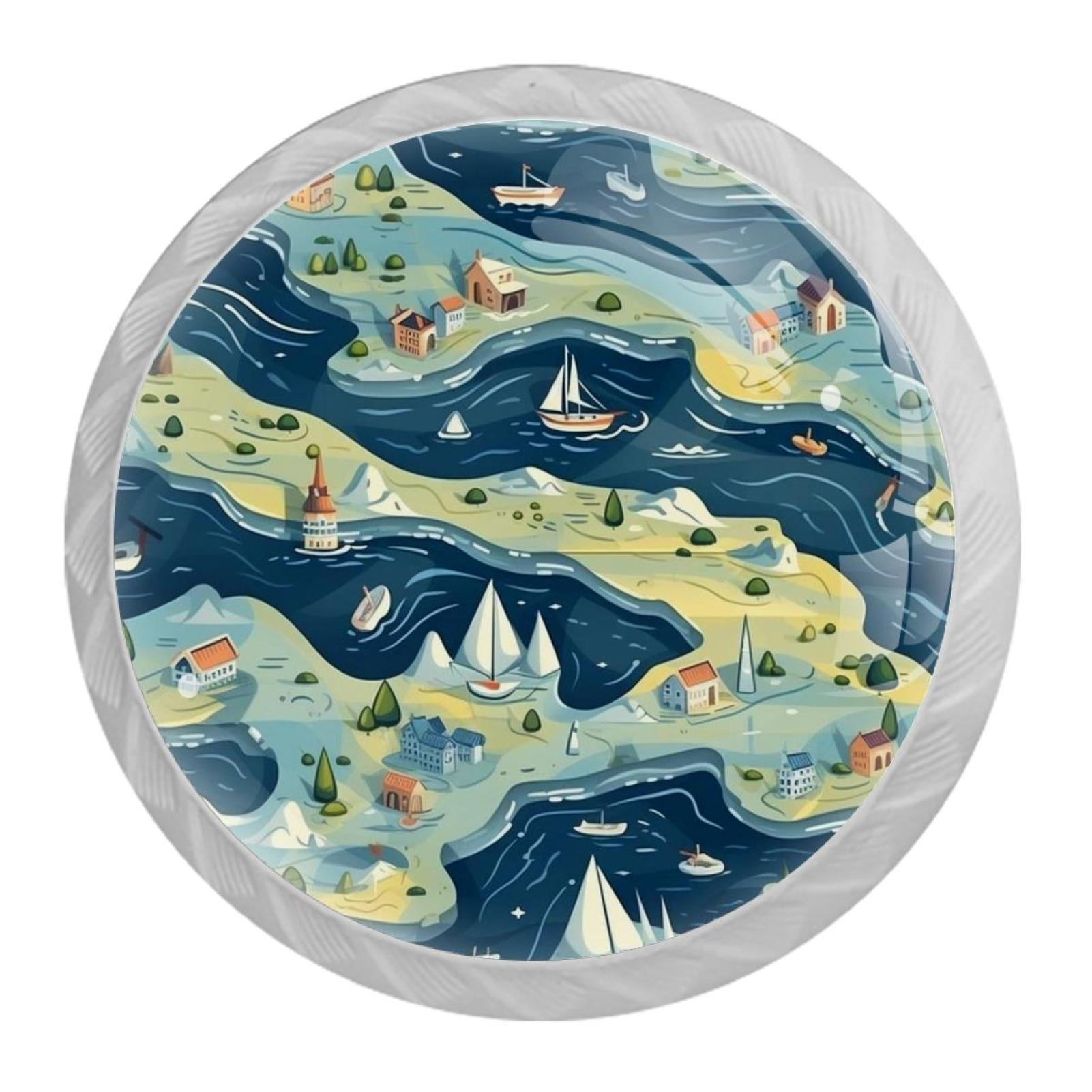 35mm Cabinet Knobs Pulls Cartoon Map Ocean Glass ABS Drawer Dresser ...
