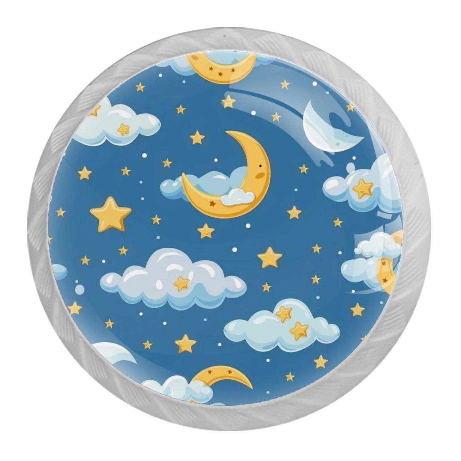 35mm Cabinet Knobs Pulls Clouds Moon Star Pattern Glass ABS Drawer ...