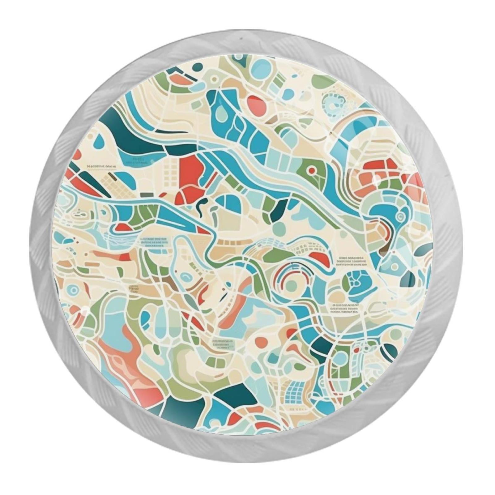 35mm Cabinet Knobs Pulls Comics Map Pattern Glass ABS Drawer Dresser ...