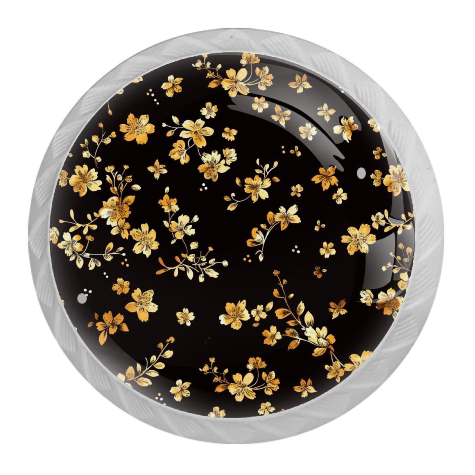 35mm Cabinet Knobs Pulls Floral Golden Pattern Glass ABS Drawer Dresser ...