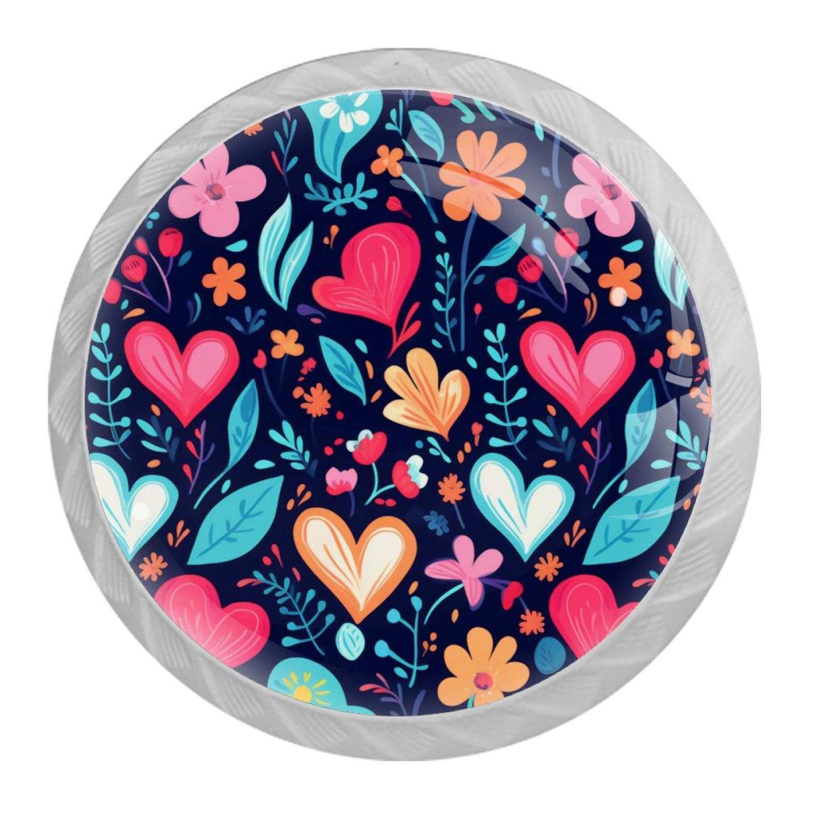 35mm Cabinet Knobs Pulls Floral Hearts Pretty Pattern Glass ABS Drawer ...