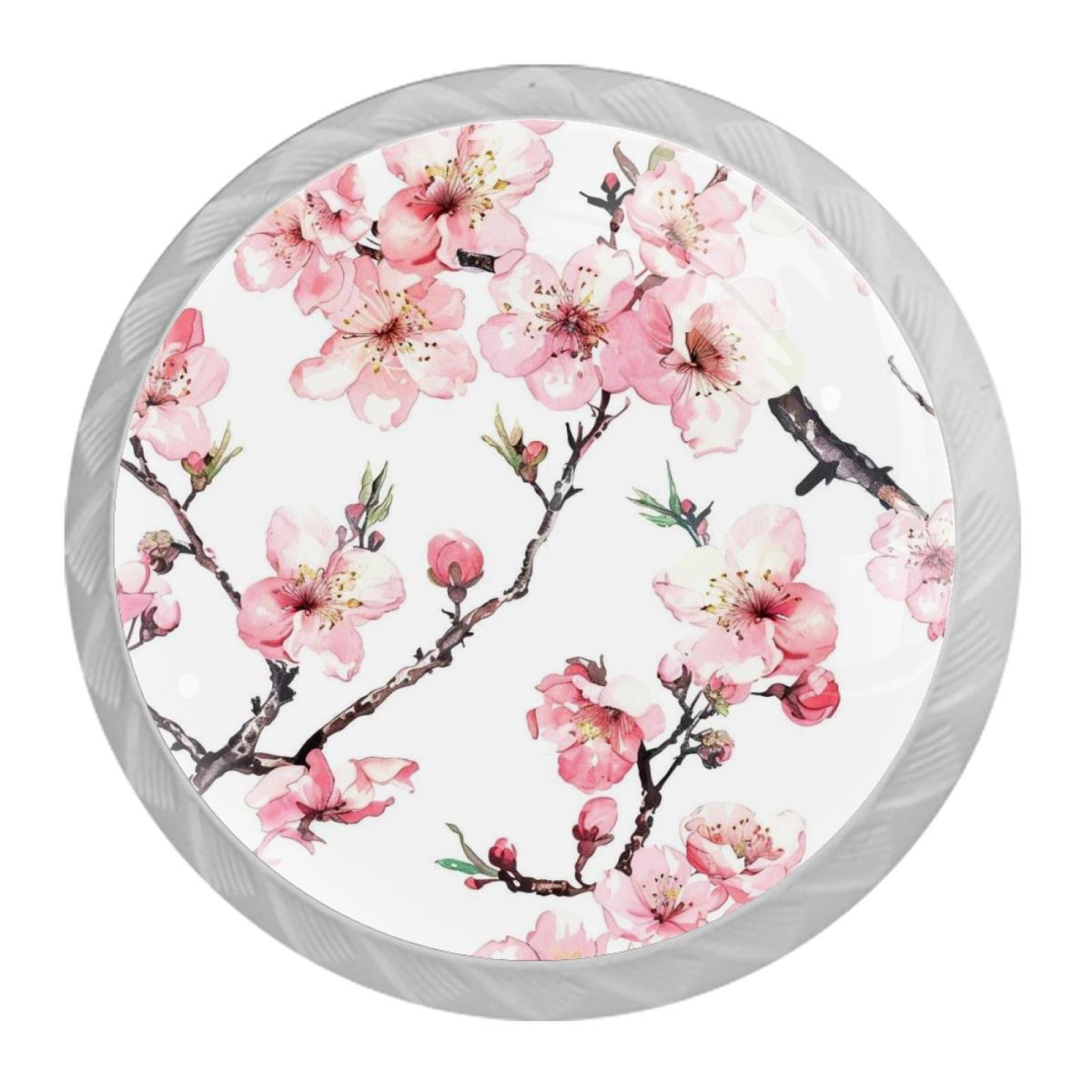 35mm Cabinet Knobs Pulls Peach Blossom Pink Pattern Glass ABS Drawer ...