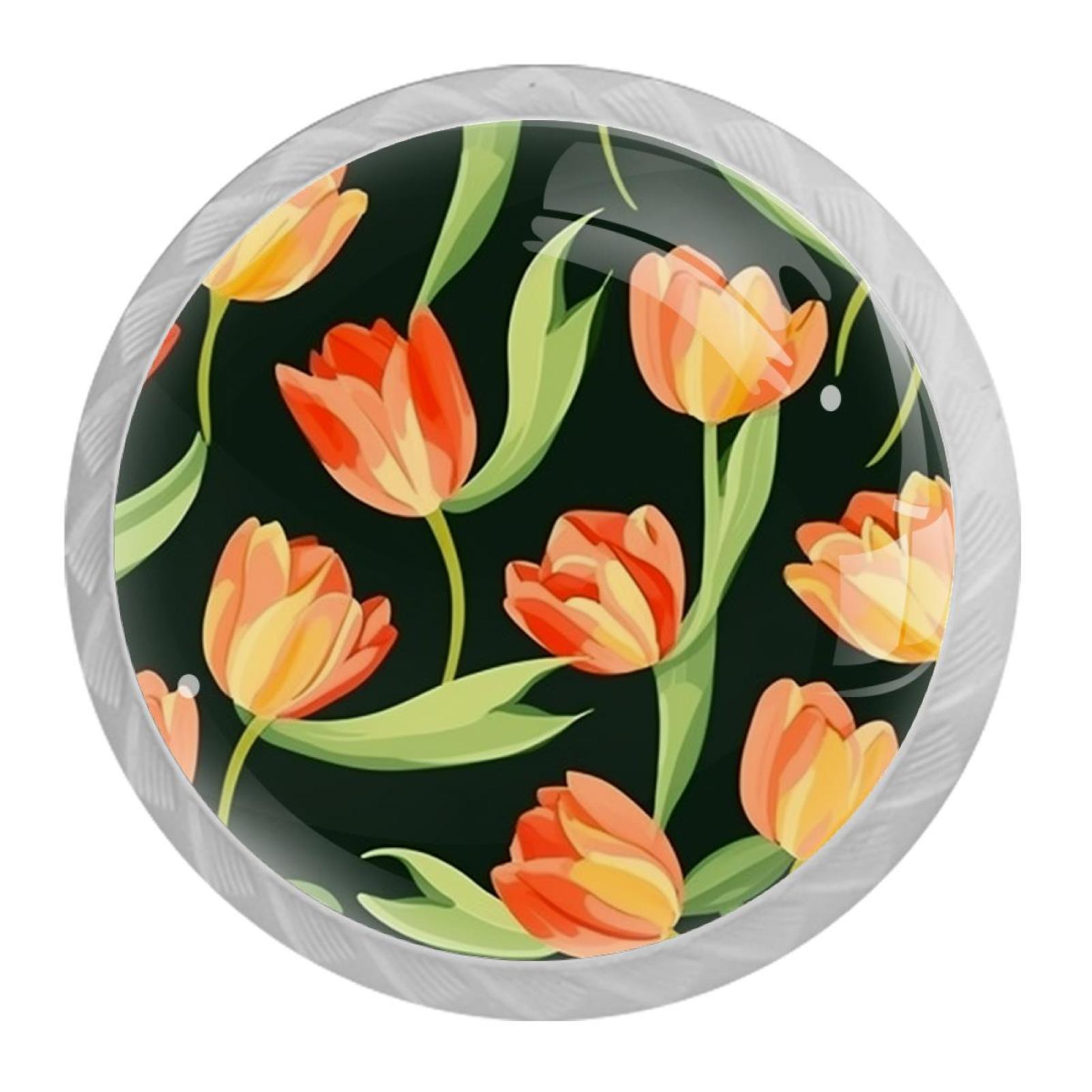 35mm Cabinet Knobs Pulls Tulips Print Glass ABS Drawer Dresser Door ...
