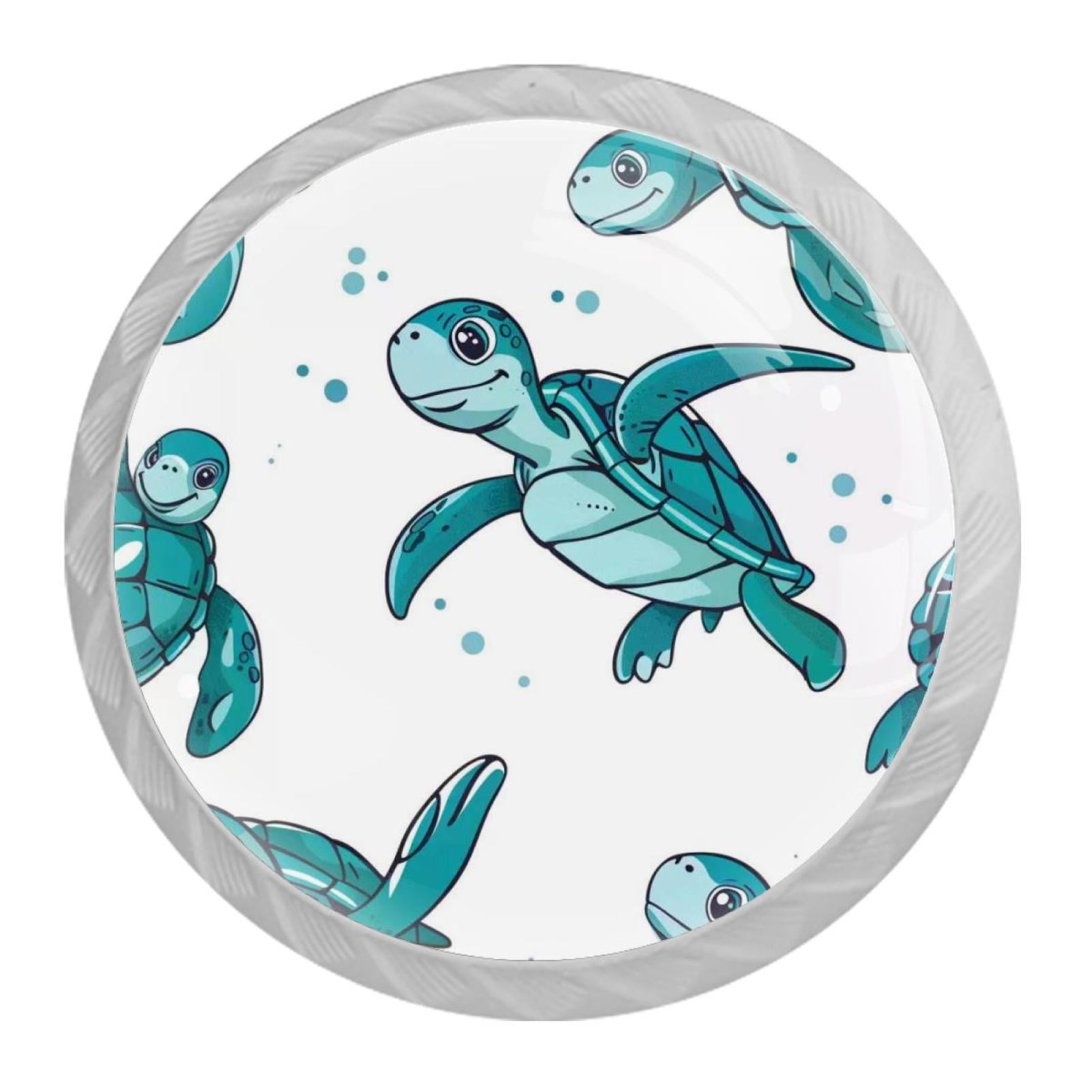 35mm Cabinet Knobs Pulls Turquoise Turtles Print Glass ABS Drawer ...