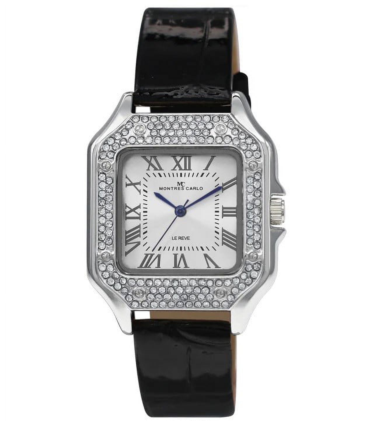 35mm Montres Carlo Women Simulate Diamond Dial Dress Wrist Fashion Luxury Watch (Silver/Black ...
