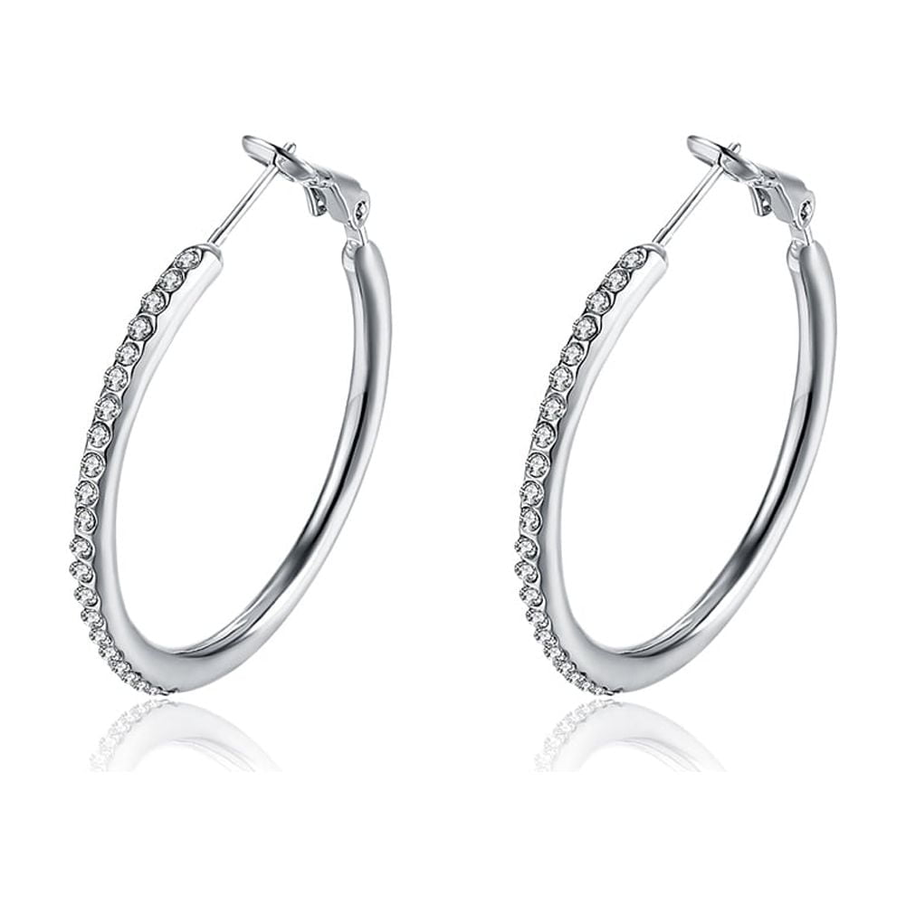 35mm Rhinestone Hoop Earrings CZ Big Huggie Hoops Studs Leverback for ...
