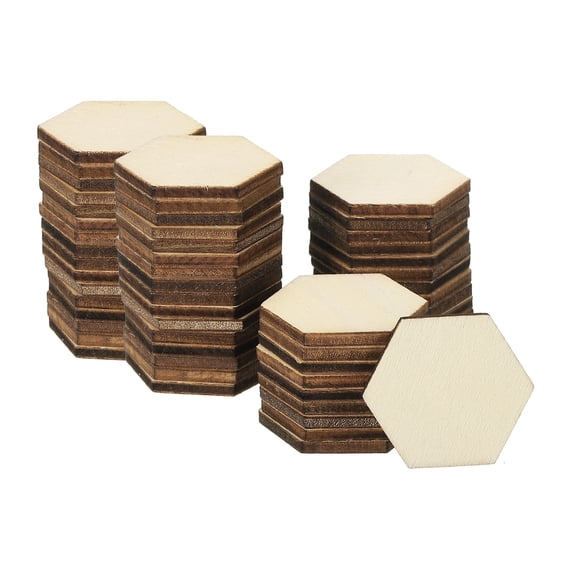 35mm Wood Pieces, 100 Pack Unfinished Hexagonal Wood Shapes Blank ...