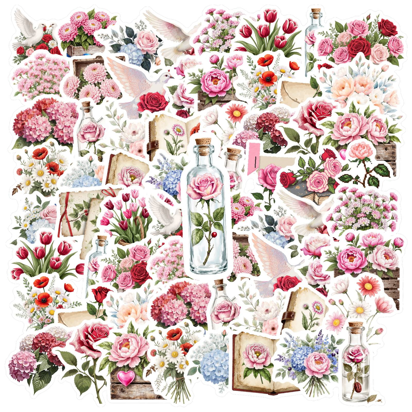 35pcs-100pcs Floral Stickers Stationery Stickers Romantic Stationery ...