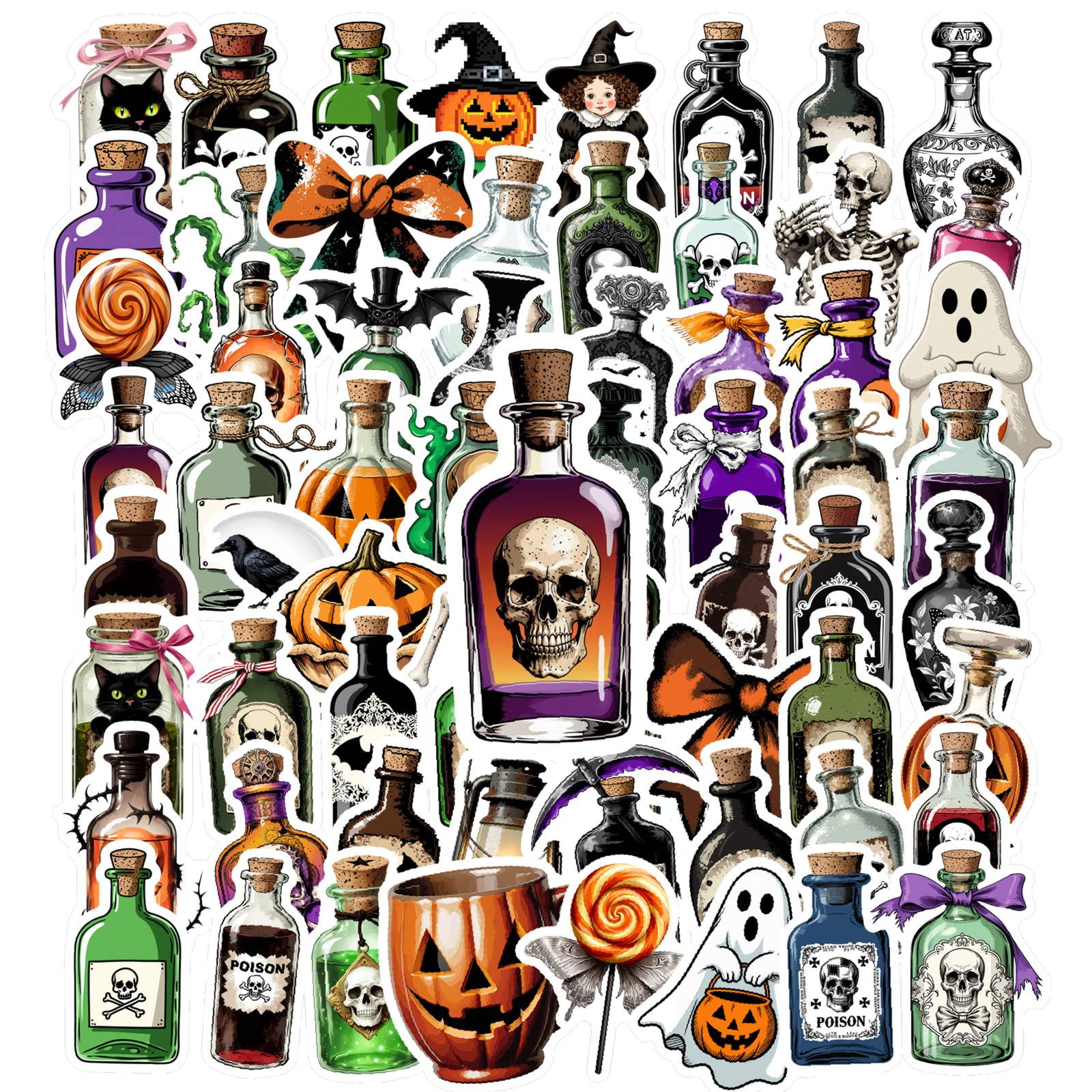 35pcs-100pcs Spooky Halloween Stickers Gothic Skull Stickers Potion ...