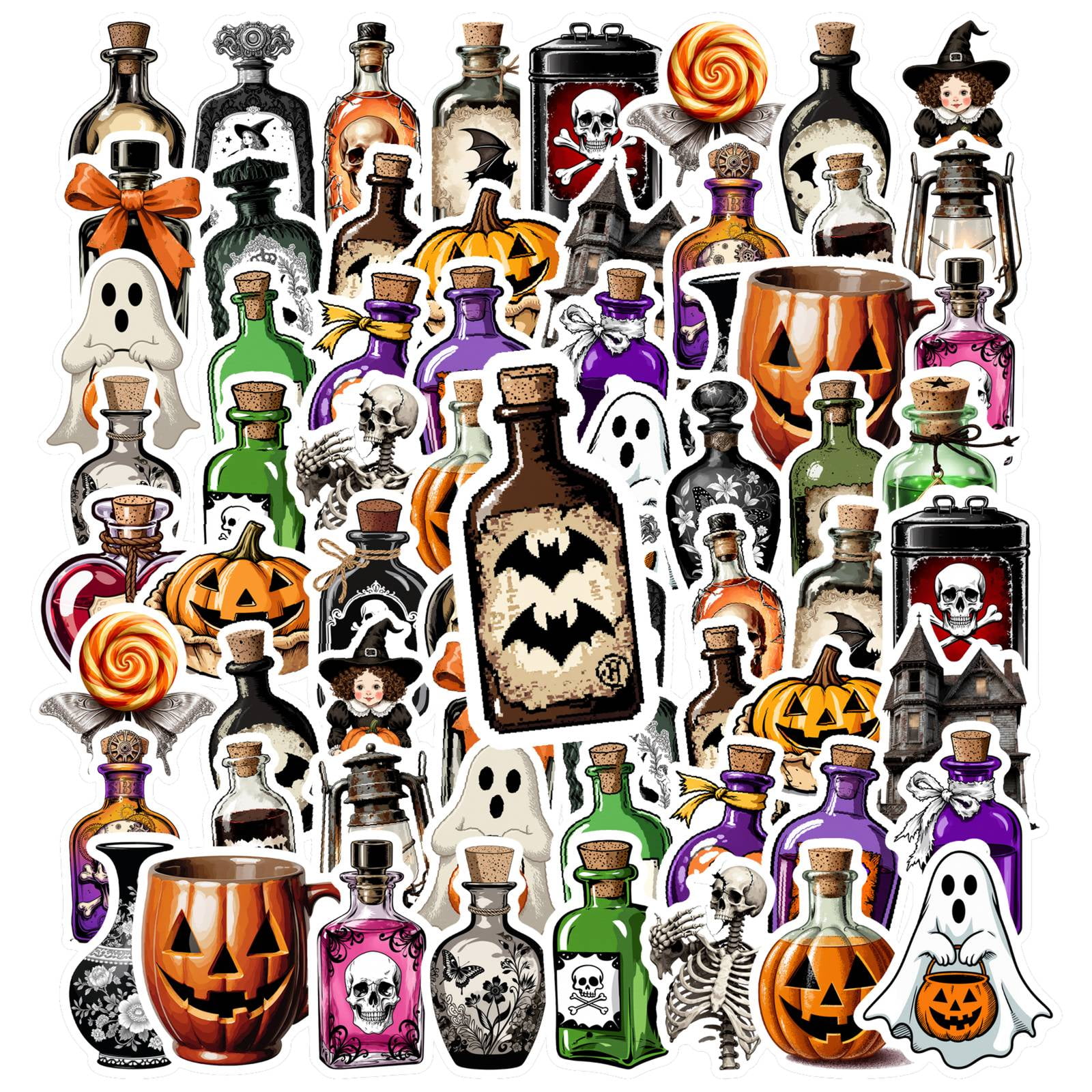 35pcs-100pcs Spooky Halloween Stickers Gothic Skull Stickers Potion ...