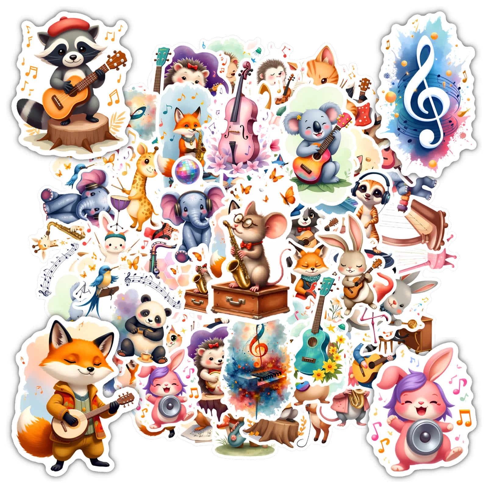 35pcs-50pcs Adorable Animal Stickers Musical Instrument Stickers ...