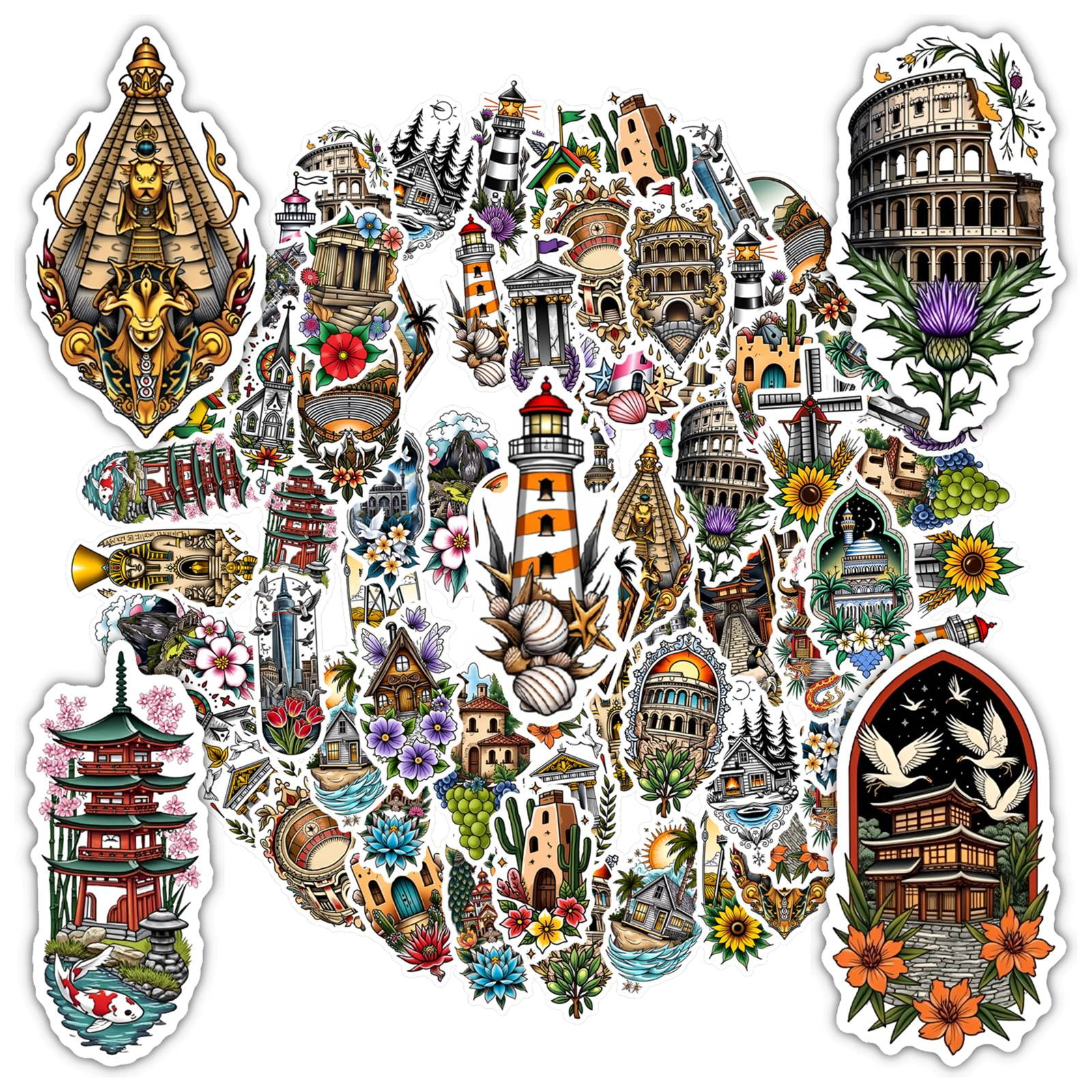 35pcs-50pcs Architectural Stickers World Landmarks Waterproof Graffiti ...