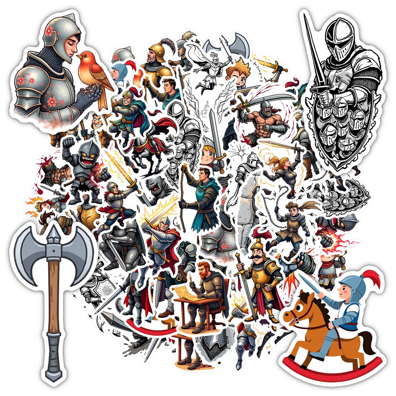 35pcs-50pcs Brave Knight Stationery Stickers Warrior Kids Stickers Hero ...