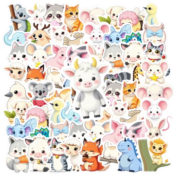 35pcs-50pcs Cartoon Animal Stickers Cute Animal Stickers Funny PVC ...
