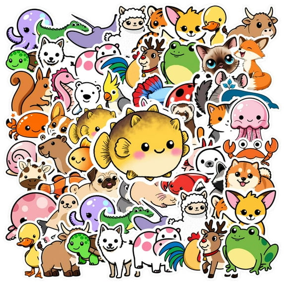35pcs-50pcs Cartoon Animal Stickers Cute Kids Stickers Funny Graffiti ...
