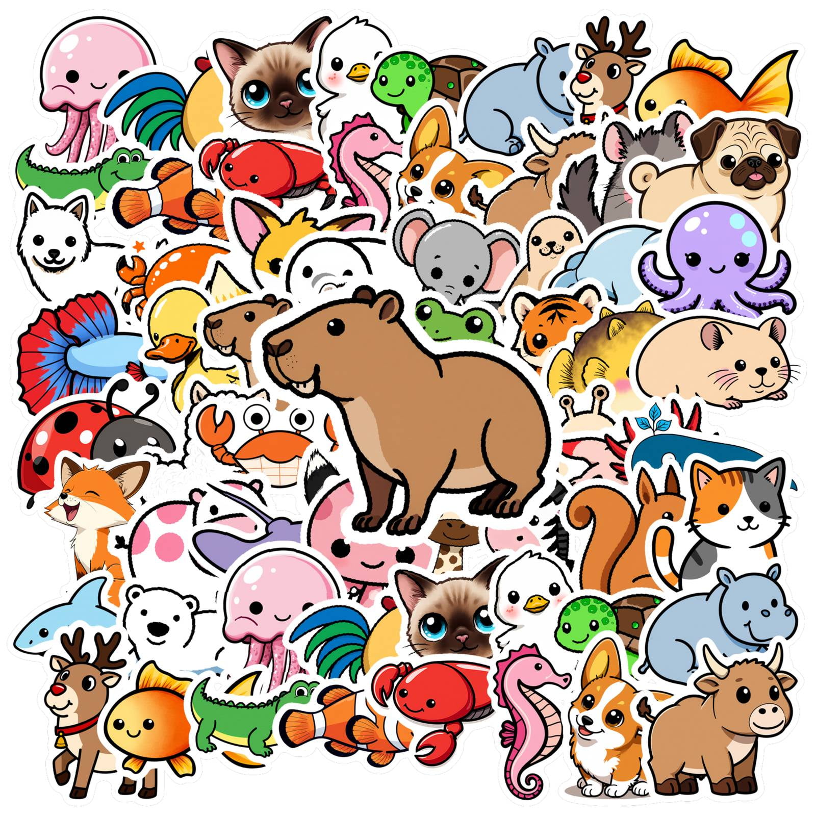 35pcs-50pcs Cartoon Animal Stickers Cute Kids Stickers Funny Graffiti ...
