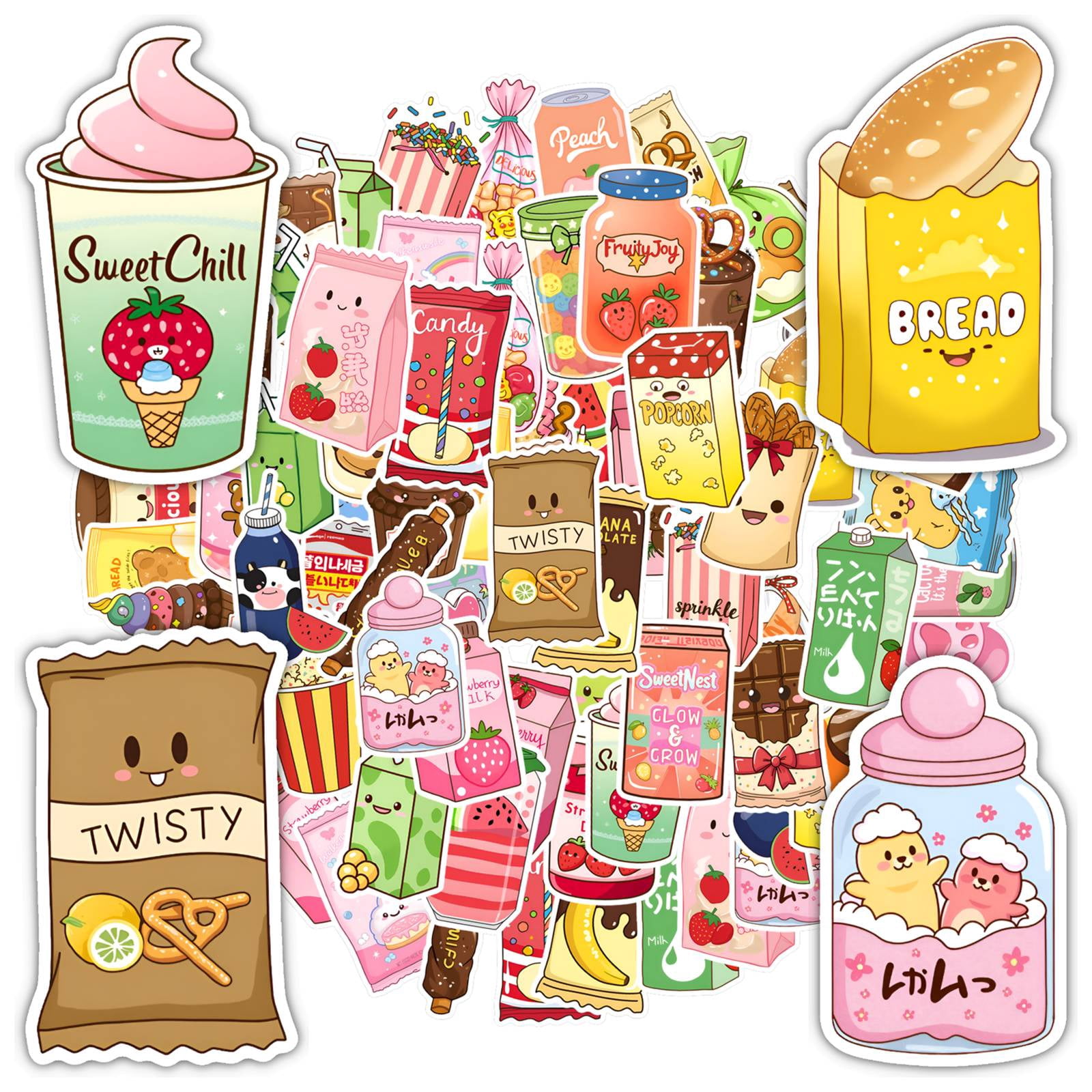 35pcs-50pcs Cartoon Food Stickers Cute Beverage Stickers Animal Snack ...