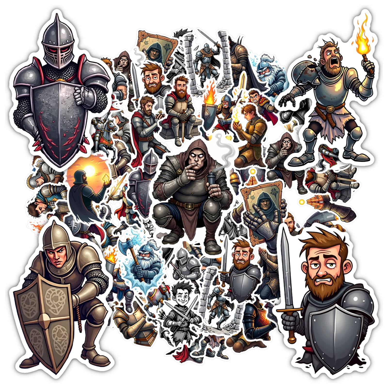 35pcs-50pcs Cartoon Knight Stickers Medieval Decals Adventure Warriors ...