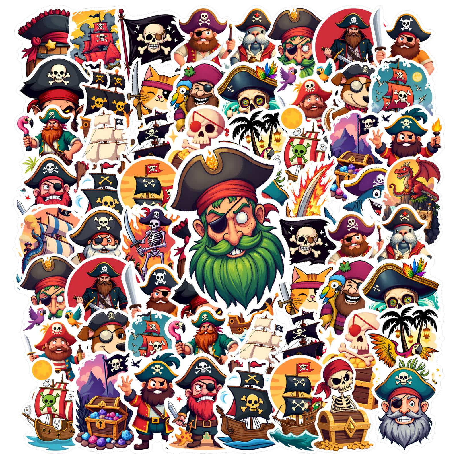 35pcs-50pcs Cartoon Pirate Stickers Adventure Skeleton Stickers ...