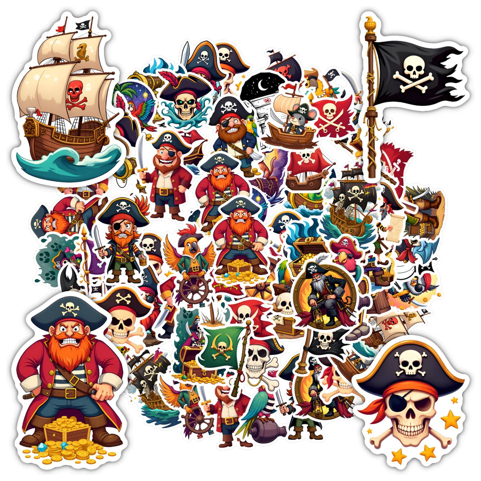 35pcs-50pcs Cartoon Pirate Stickers Skull Pirate Stickers Parrot Pirate ...