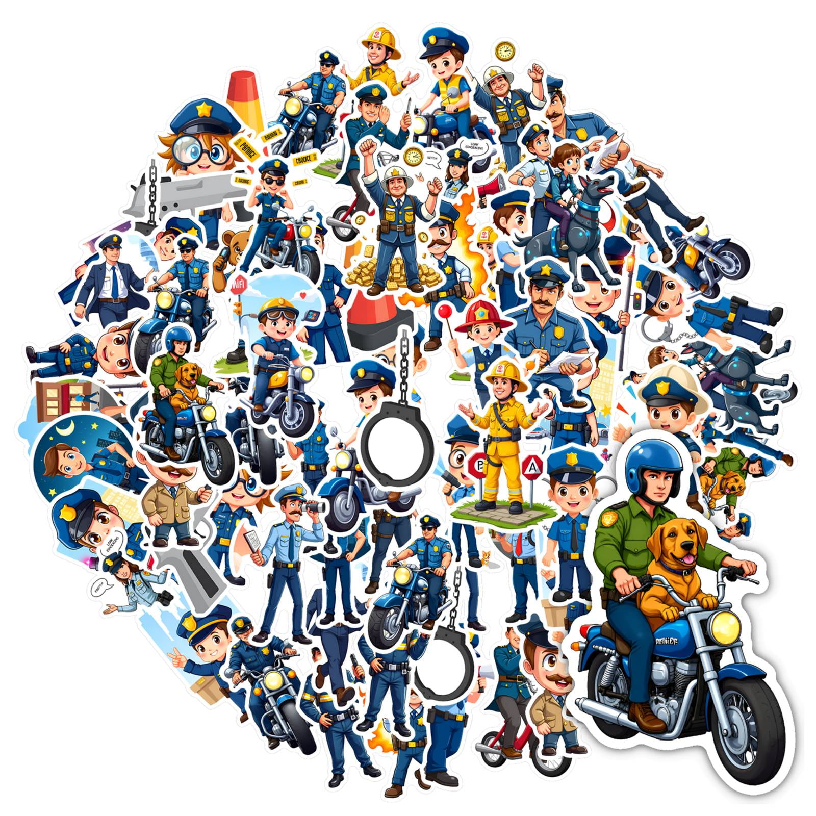 35pcs-50pcs Cartoon Police Stickers Adventure PVC Stationery Stickers ...