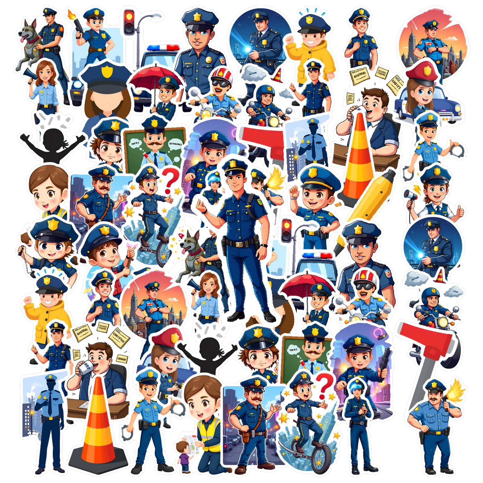35pcs-50pcs Cartoon Police Stickers Officer Fun Decals Kids Stickers ...