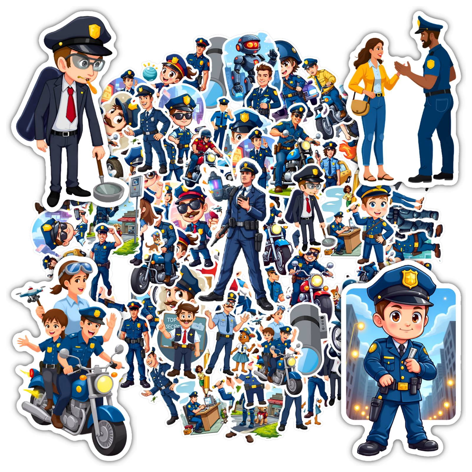 35pcs-50pcs Cartoon Police Stickers Officer Funny Stickers Law Kids ...