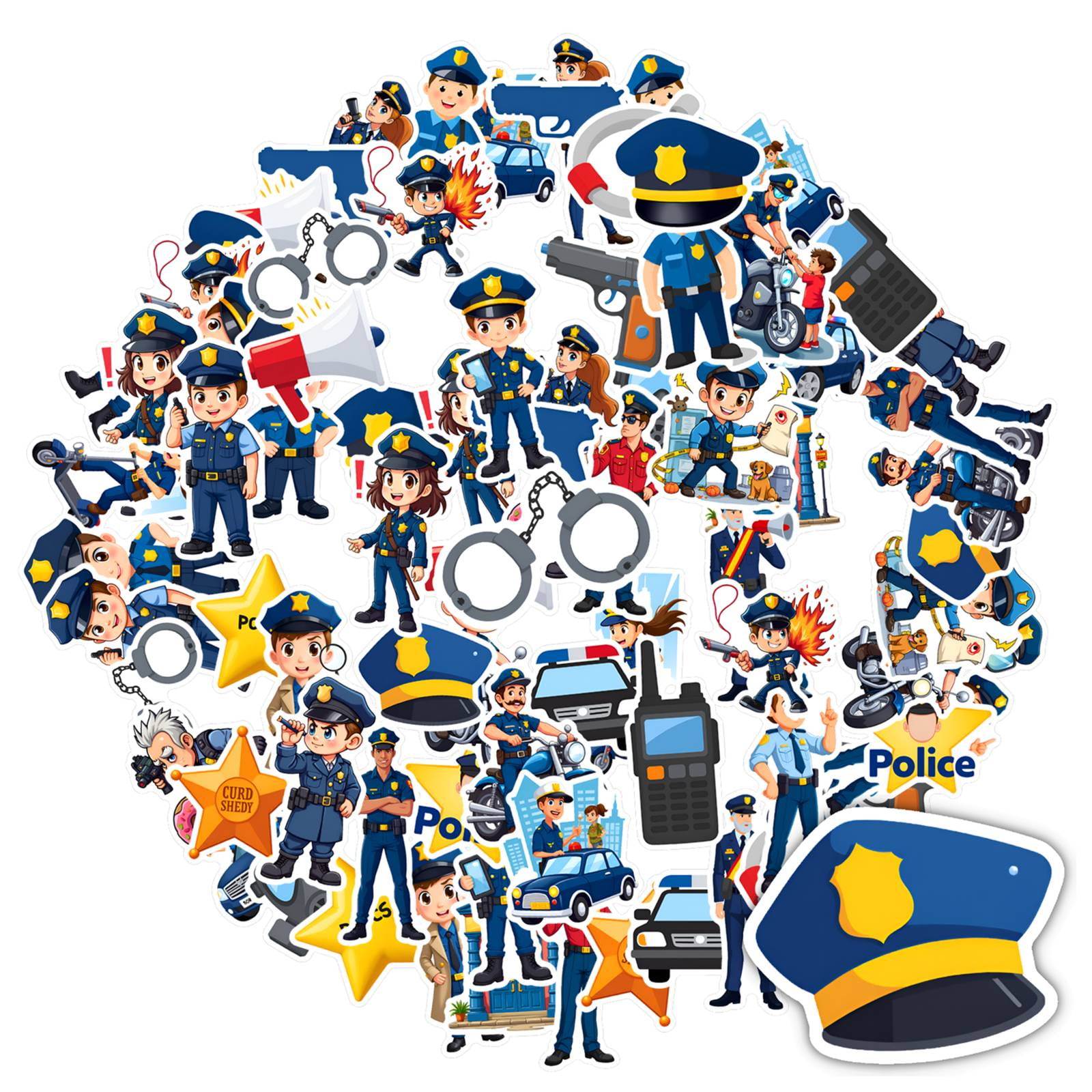 35pcs-50pcs Cartoon Police Stickers PVC Kids Stickers Cute Funny ...