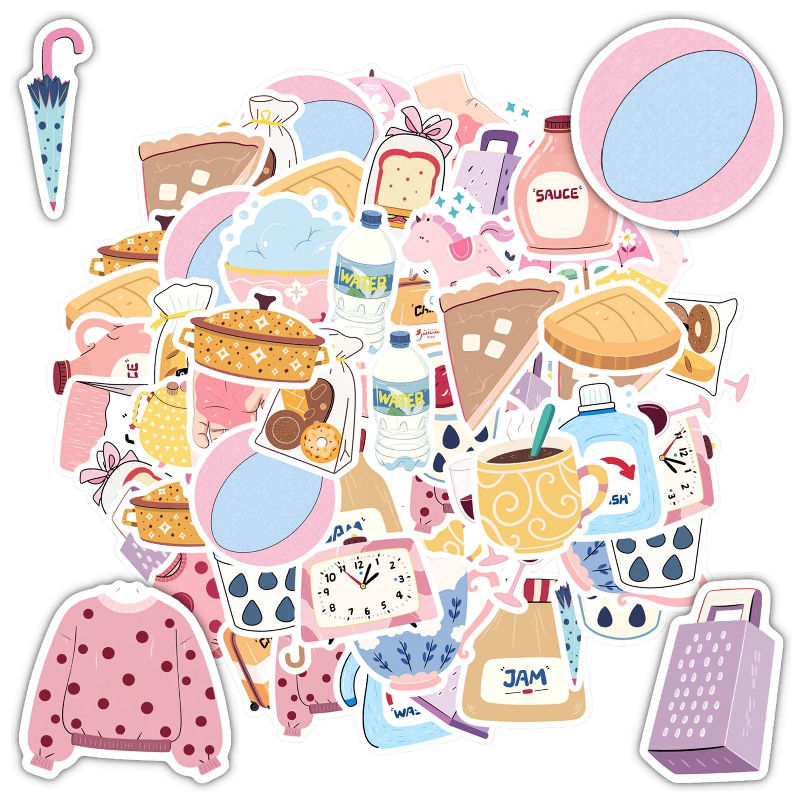 35pcs-50pcs Cartoon Stationery Stickers Daily Life Kids Stickers Food ...