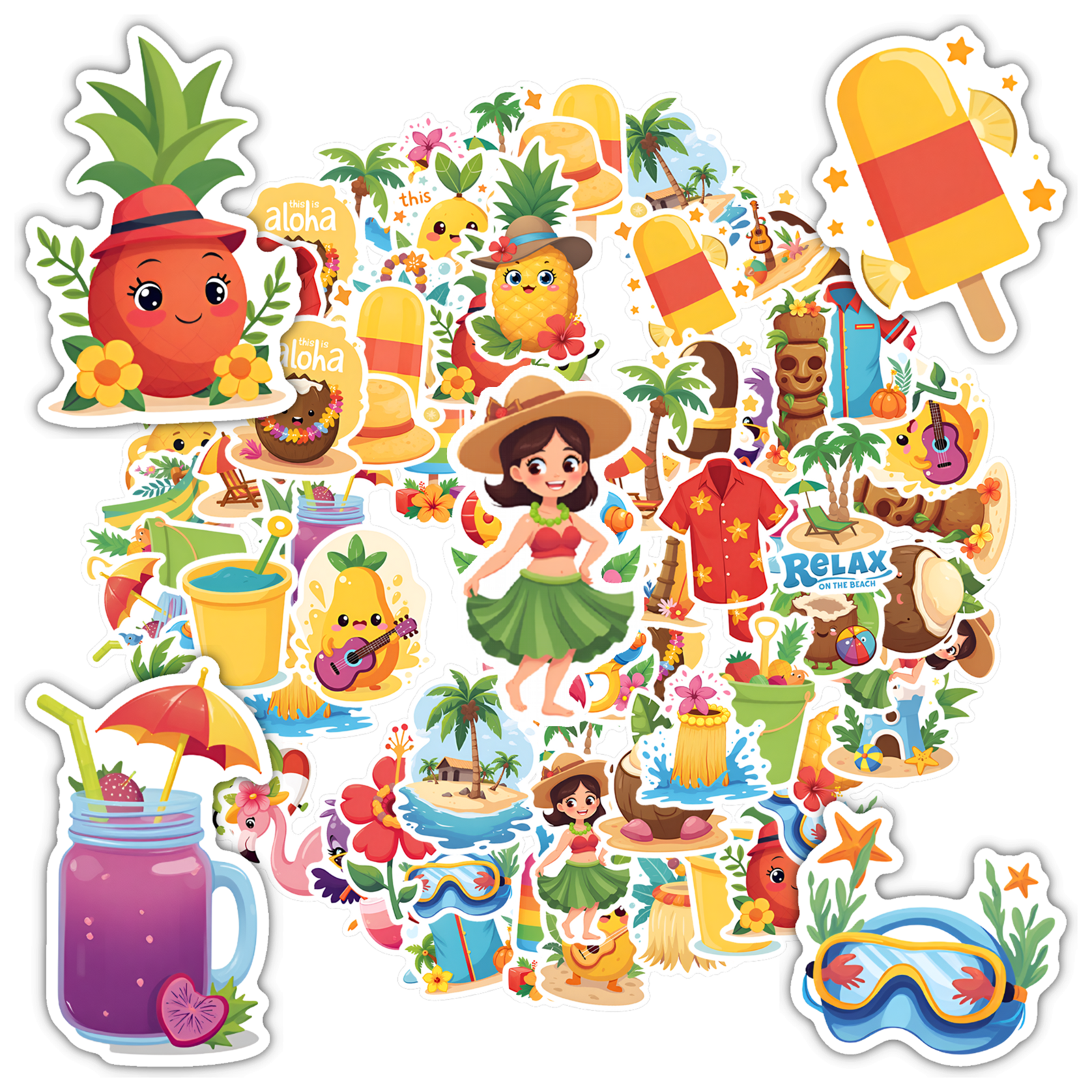 35pcs-50pcs Cartoon Stationery Stickers Tropical Kids Stickers Toy Cute ...