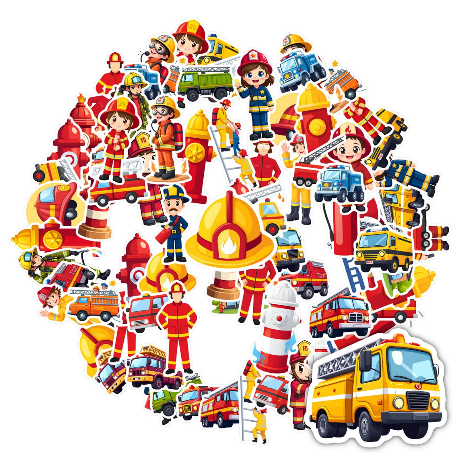 35pcs-50pcs Cartoon Stickers Firefighter Kids Stickers Emergency ...
