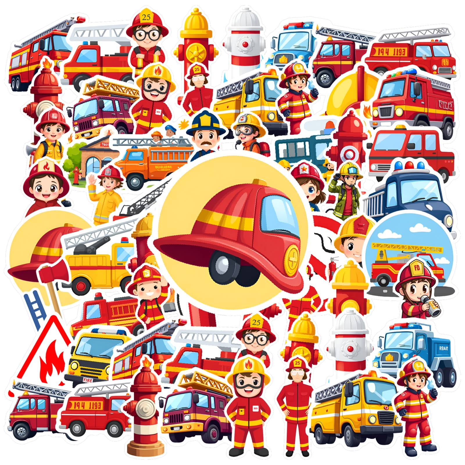 35pcs-50pcs Cartoon Stickers Firefighter Kids Stickers Emergency ...